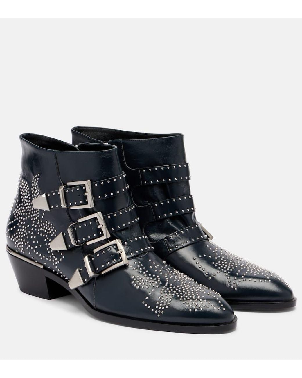 Chloé Susanna Studded Leather Ankle Boots in Black | Lyst