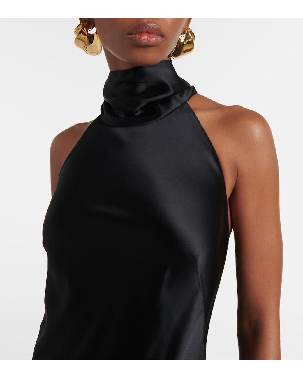 Ralph Lauren Chilton Halterneck Satin Gown in Black | Lyst