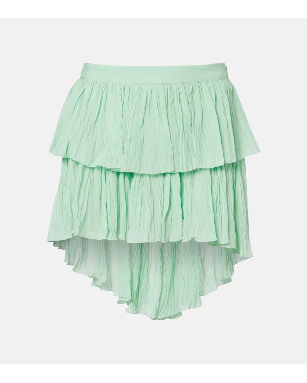 Blumarine Plisse Tiered Georgette Miniskirt in Green | Lyst