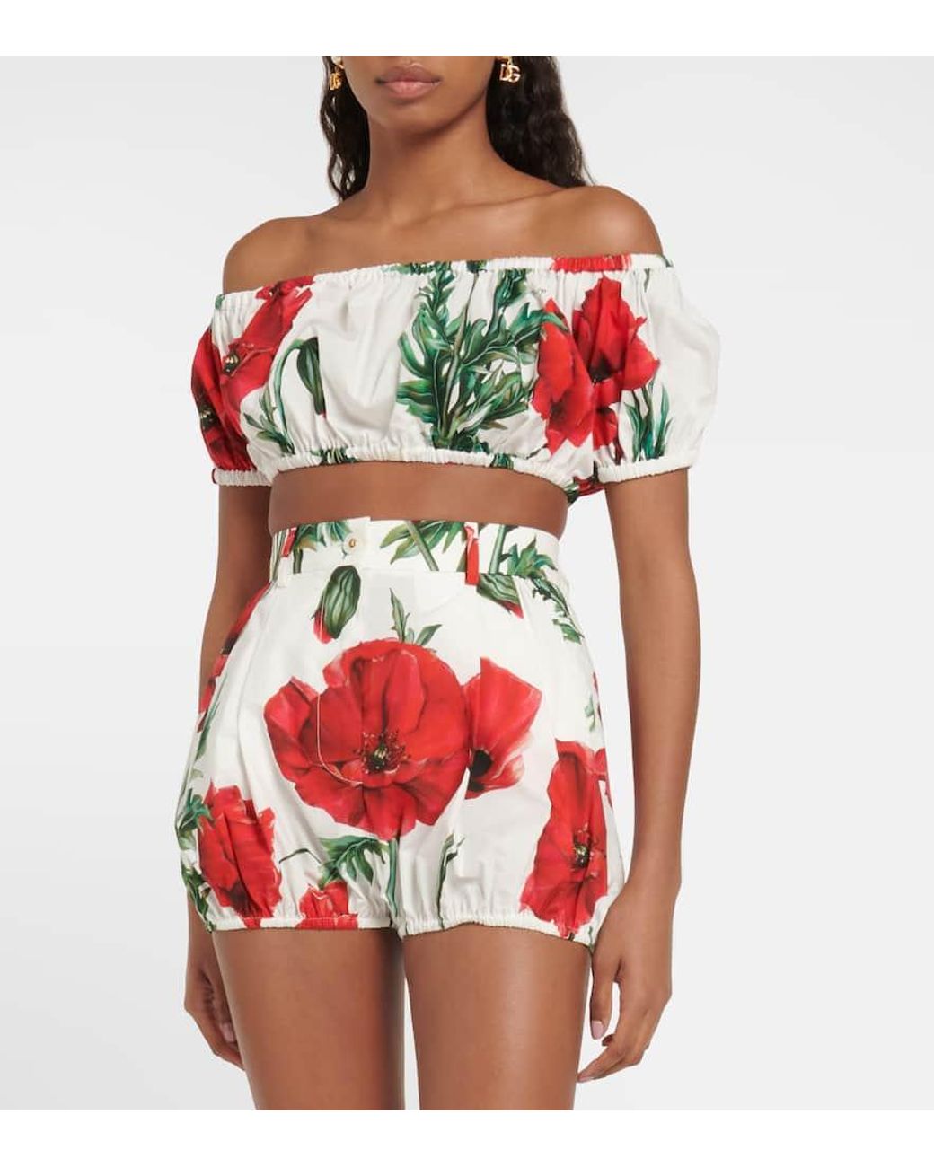 Dolce & Gabbana Poppy-print Poplin Top in Red | Lyst UK