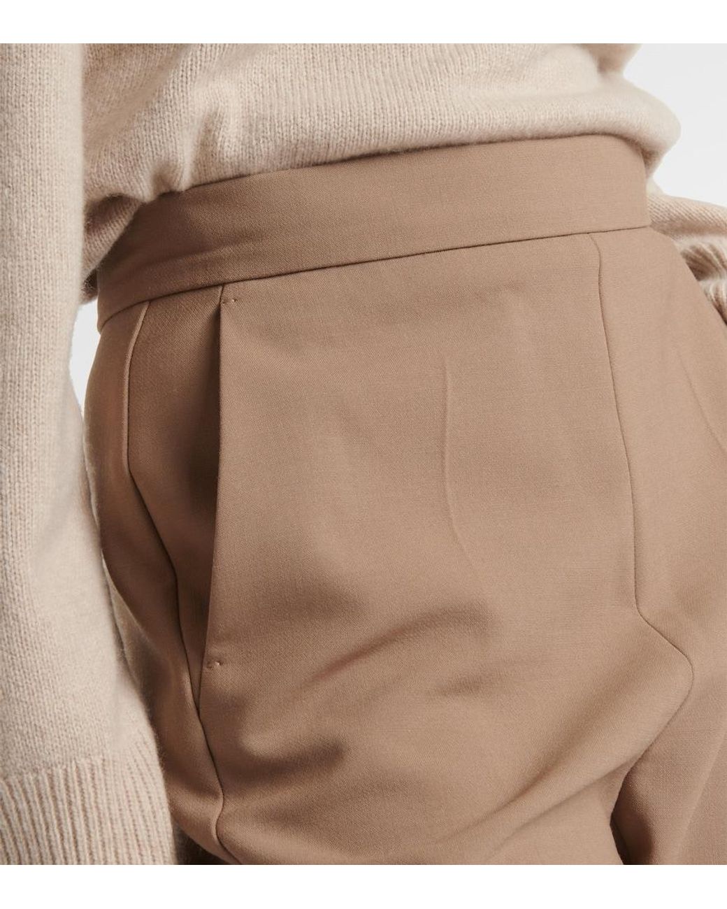Max Mara Nepeta Wool-Blend Crepe Straight Pants in Natural | Lyst