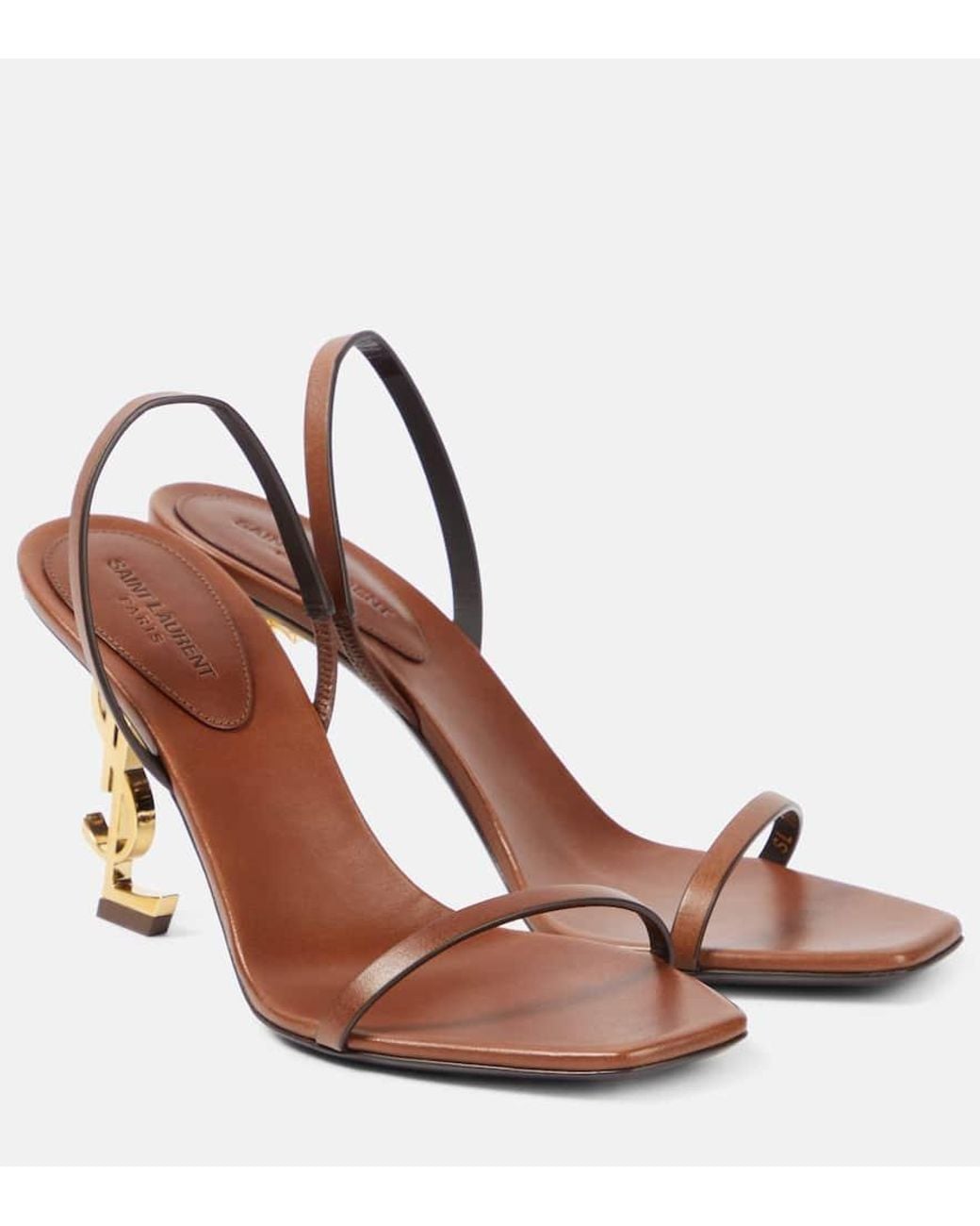 Saint Laurent Opyum 85 Leather Slingback Sandals in Brown | Lyst