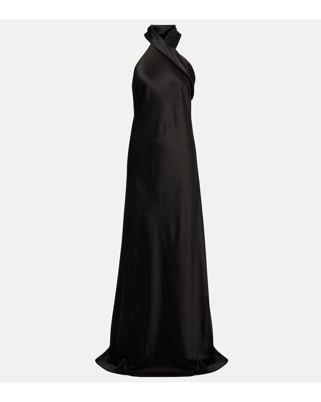 Galvan London Satin Halter Neck Gown in Black | Lyst