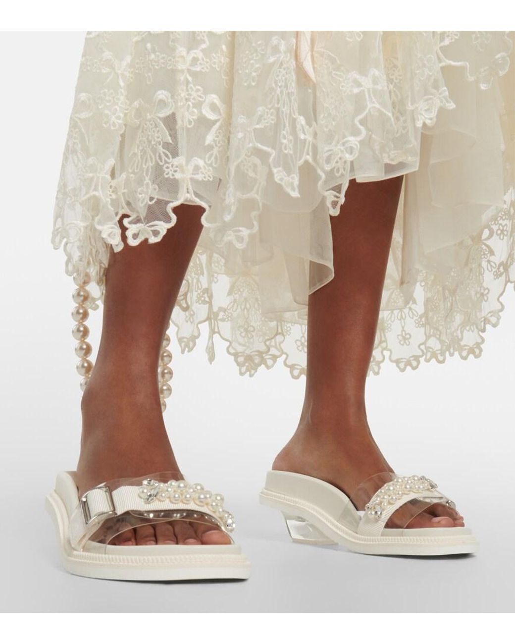 Simone Rocha Leather Slides in White | Lyst
