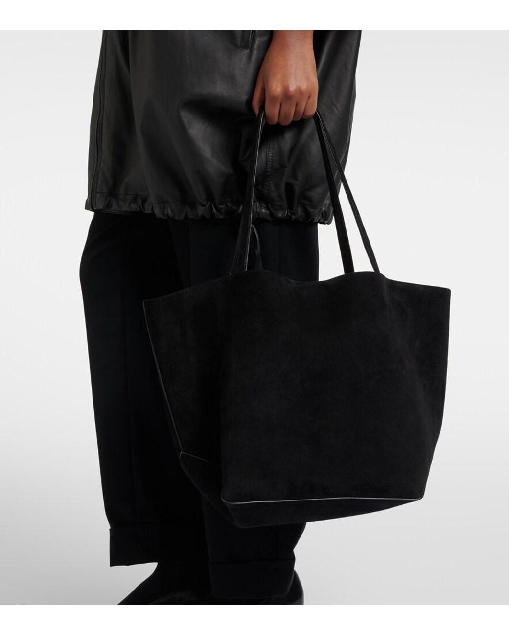 The Row Park Three Edge Suede Tote Bag in Black | Lyst