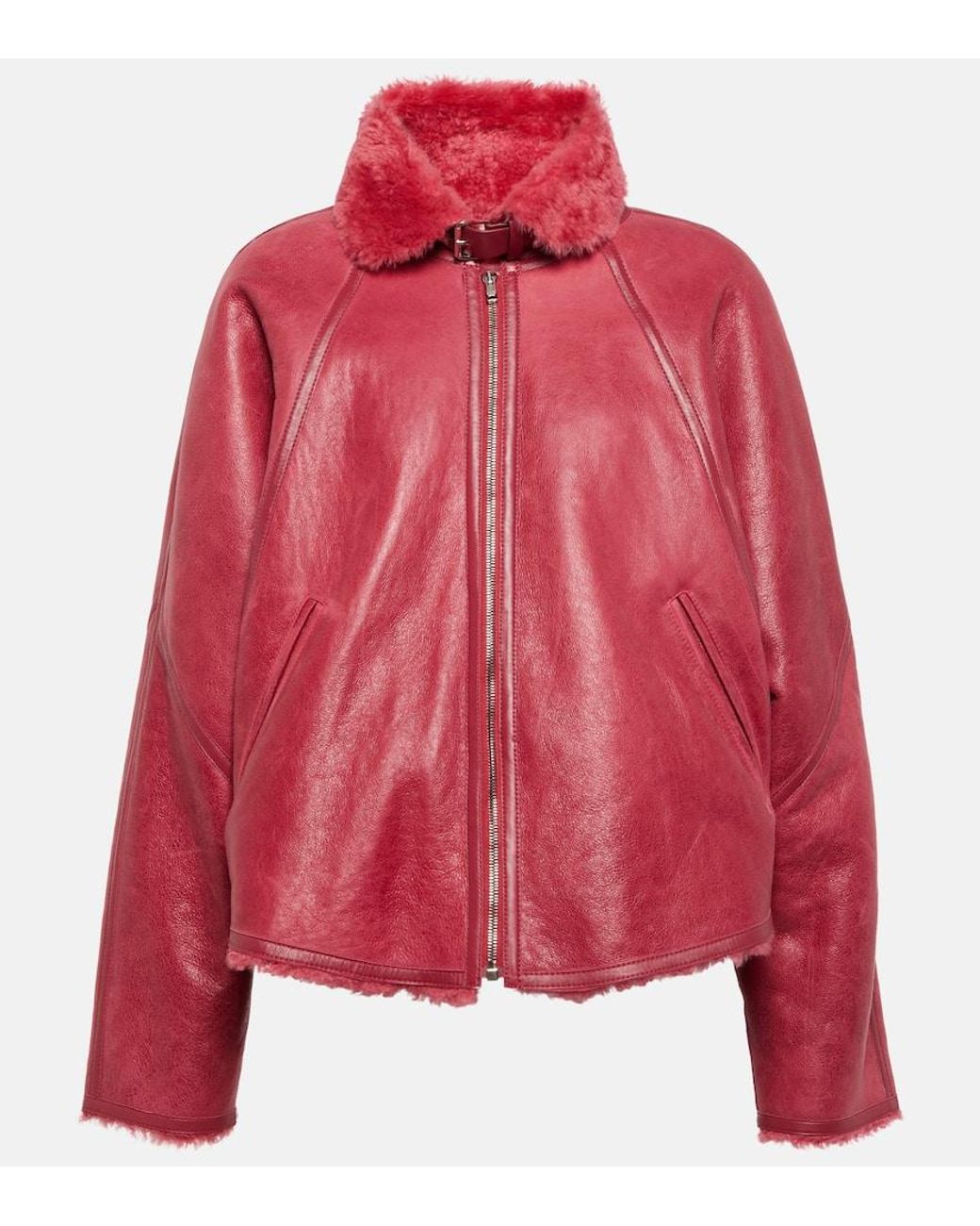 Isabel Marant Acassy Shearling-Trimmed Leather Jacket in Red | Lyst