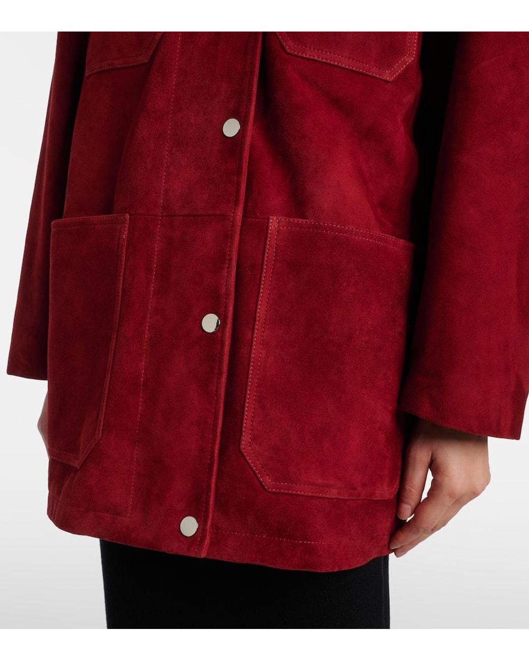 Nour Hammour Barn Leather-Trimmed Suede Jacket in Red | Lyst UK