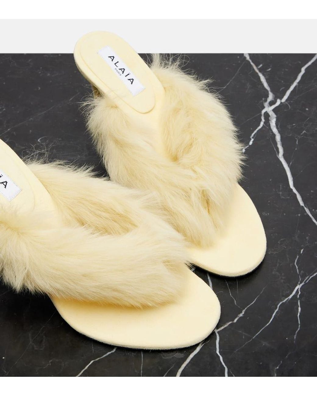 Alaïa Shearling And Leather Thong Sandals in Metallic | Lyst UK