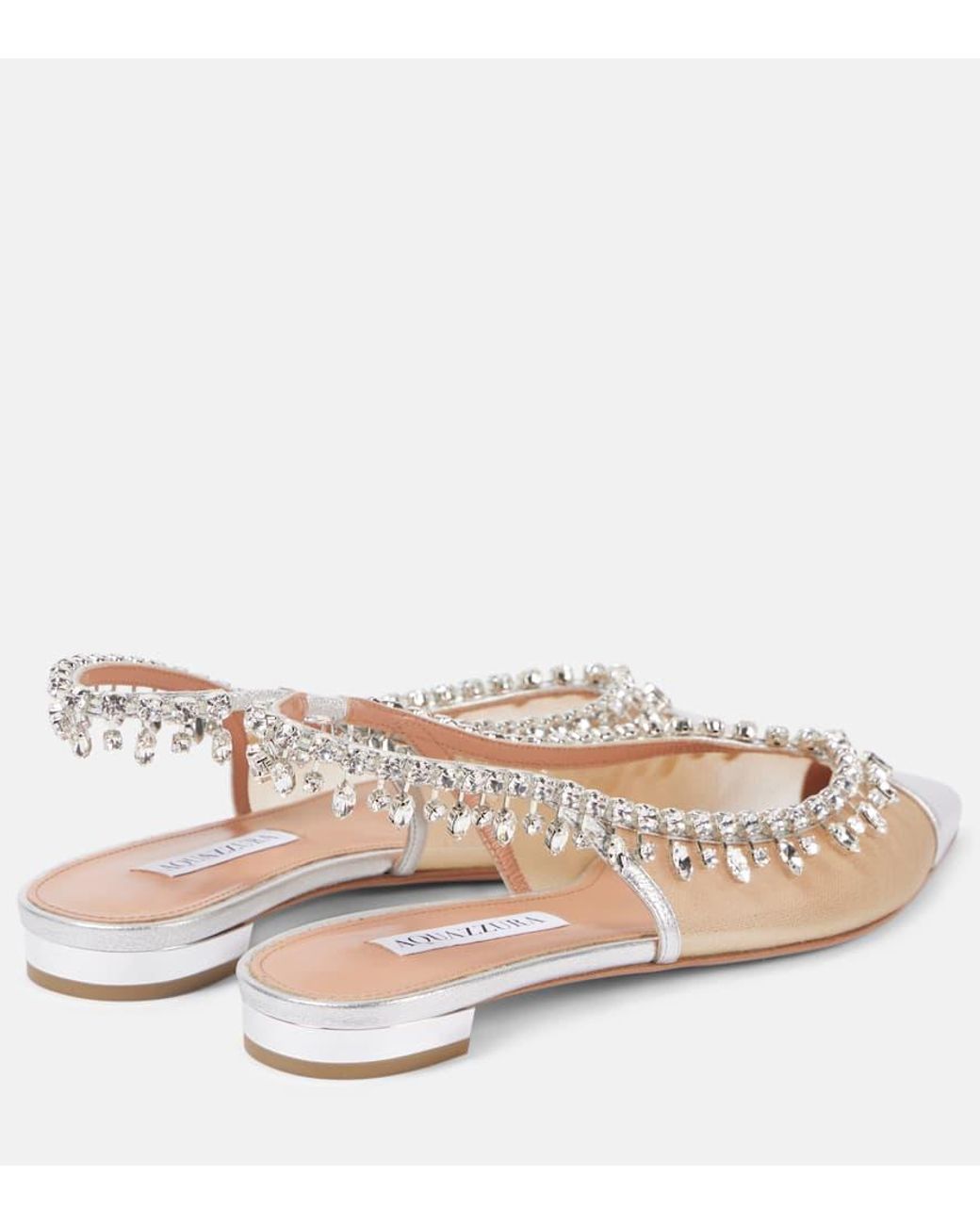 Aquazzura Temptation Crystal Mesh Slingback Flats in Natural | Lyst