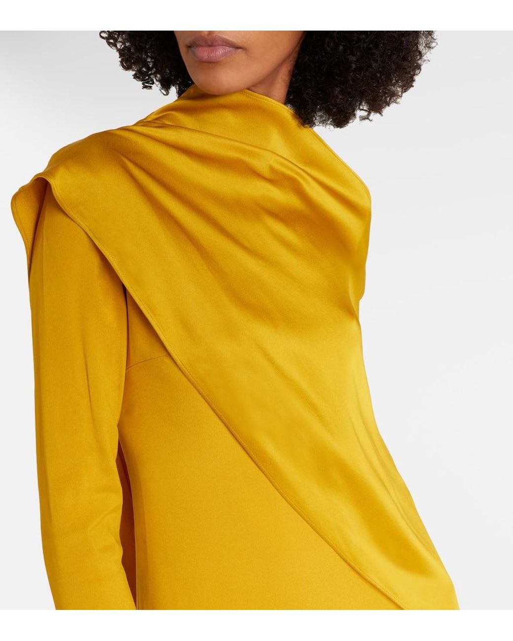 ‎Taller Marmo Mounia Caped Crepe Cady Gown in Yellow | Lyst