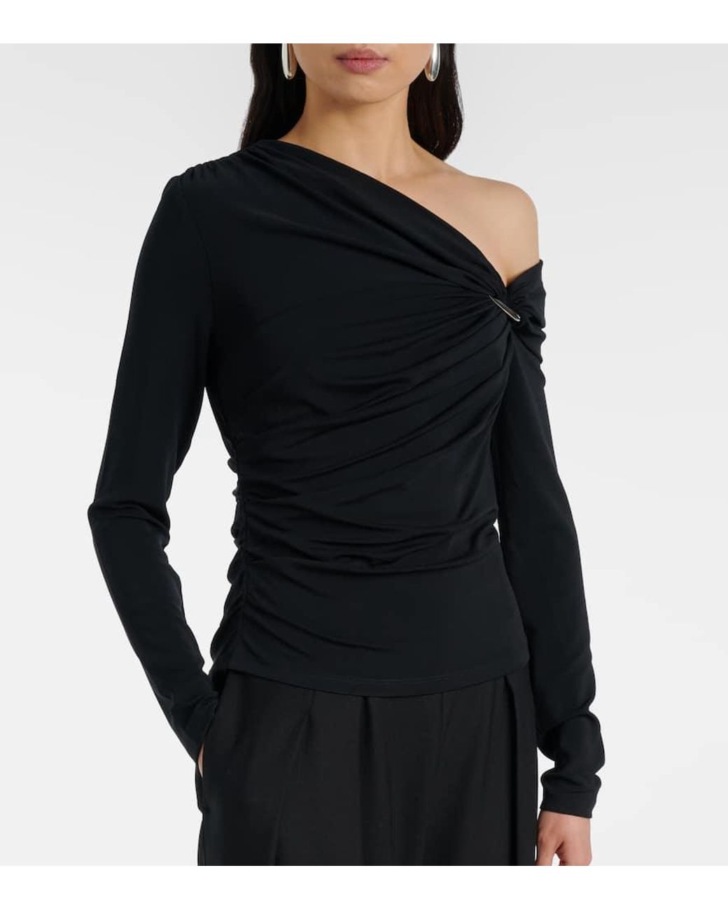 Veronica Beard Lozea Asymmetric Ruched Jersey Top in Black | Lyst UK