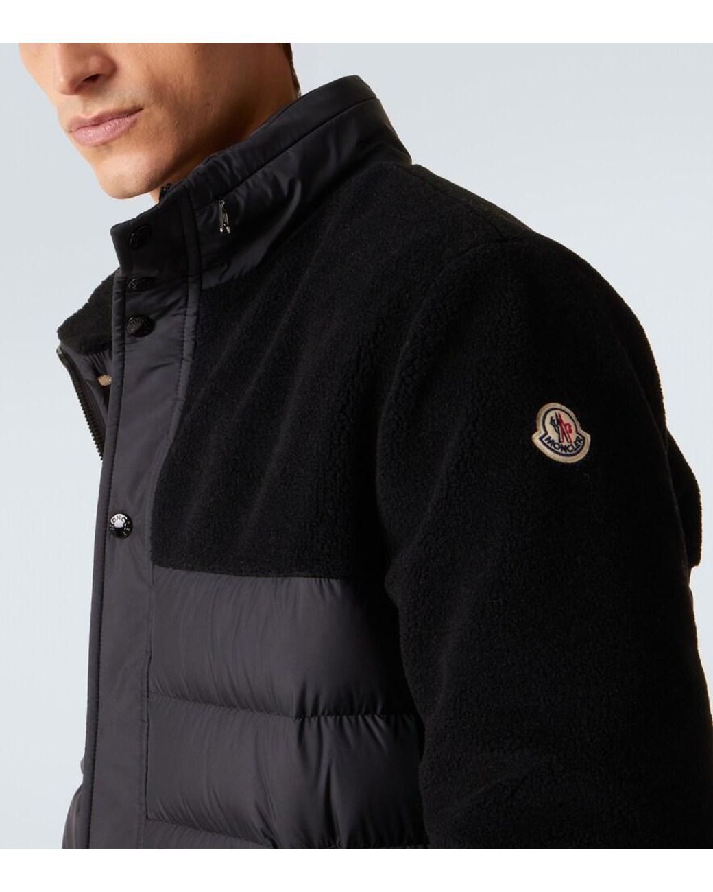 Moncler Mistral Down-Paneled Teddy Jacket in Black for Men | Lyst