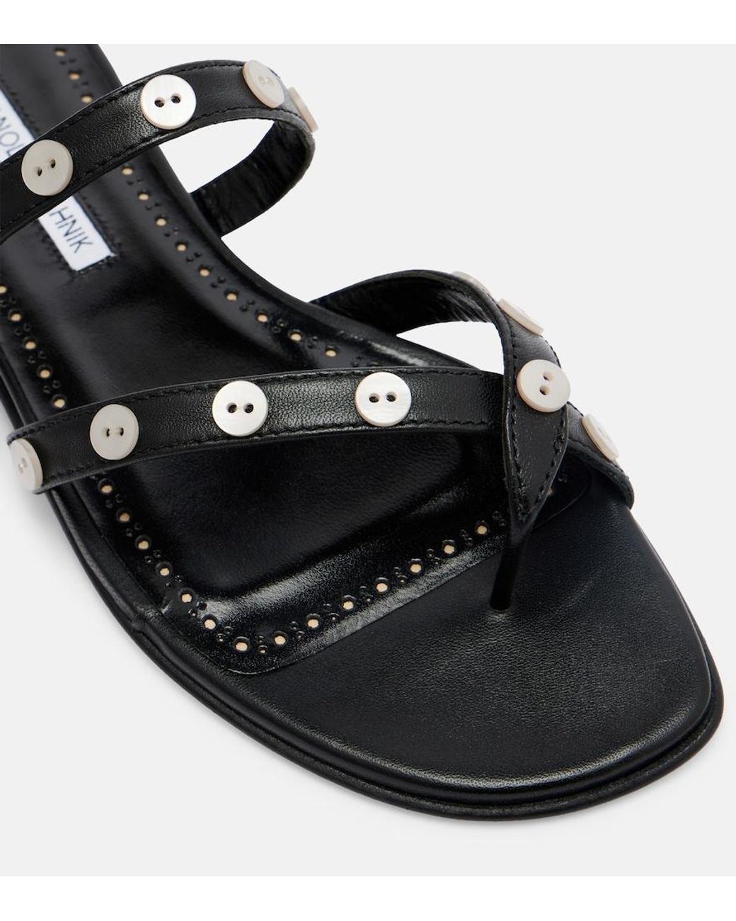 Manolo Blahnik Irafli Embellished Leather Thong Sandals in Black | Lyst