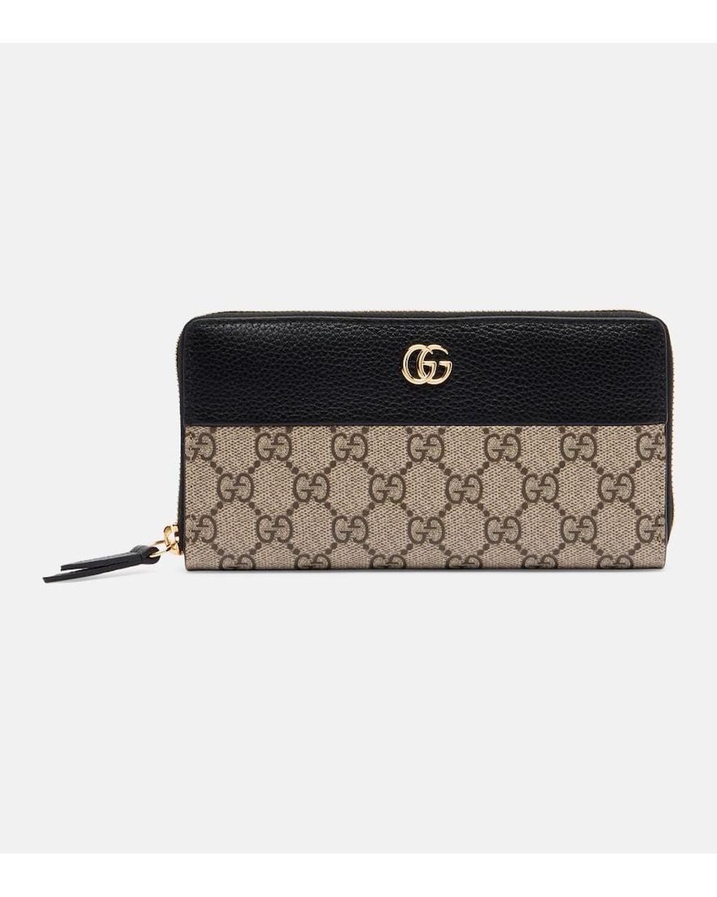Gucci Gg Marmont Leather-Trimmed Wallet in Black | Lyst