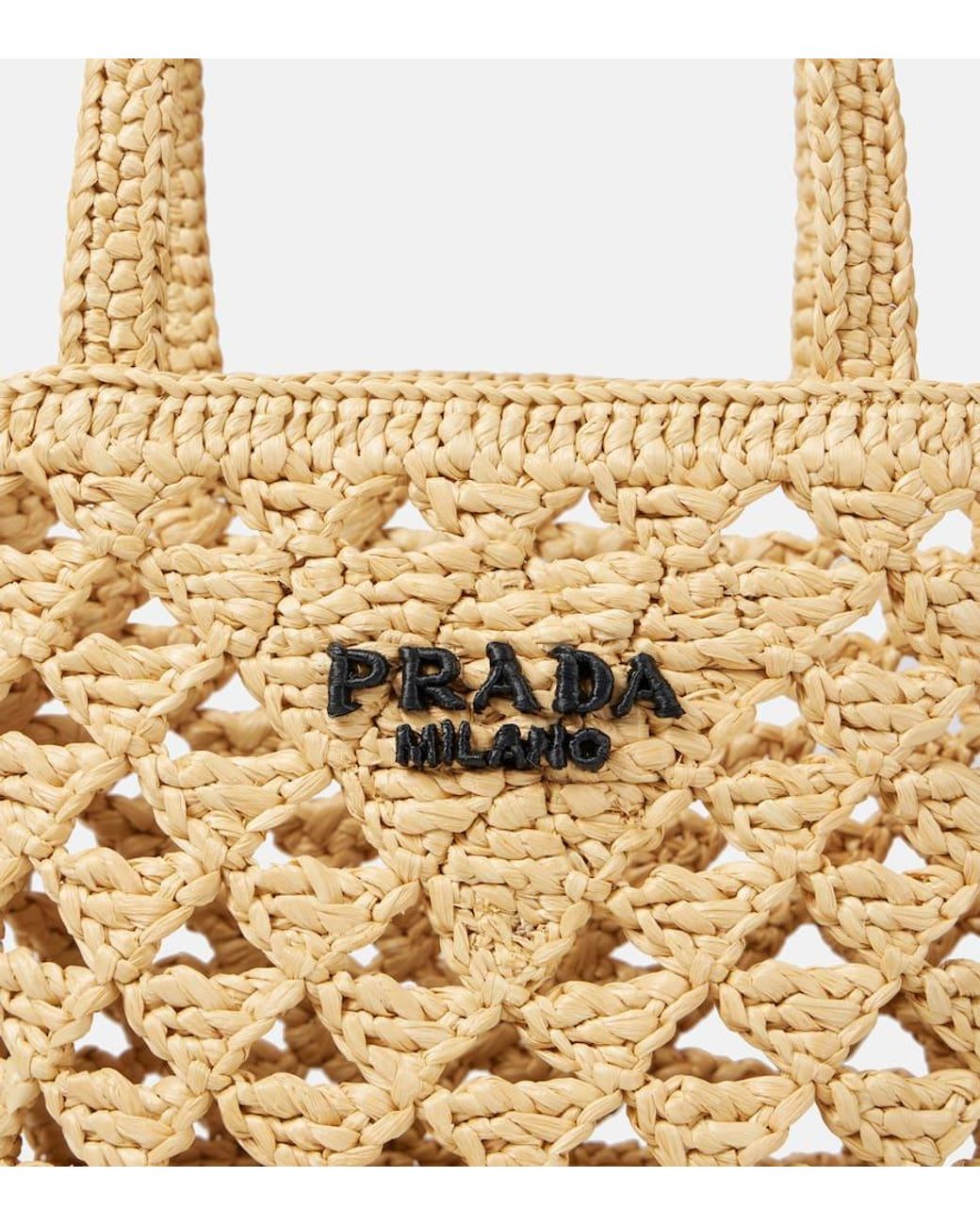 Prada Logo Raffia-Effect Crochet Tote Bag in Metallic | Lyst UK