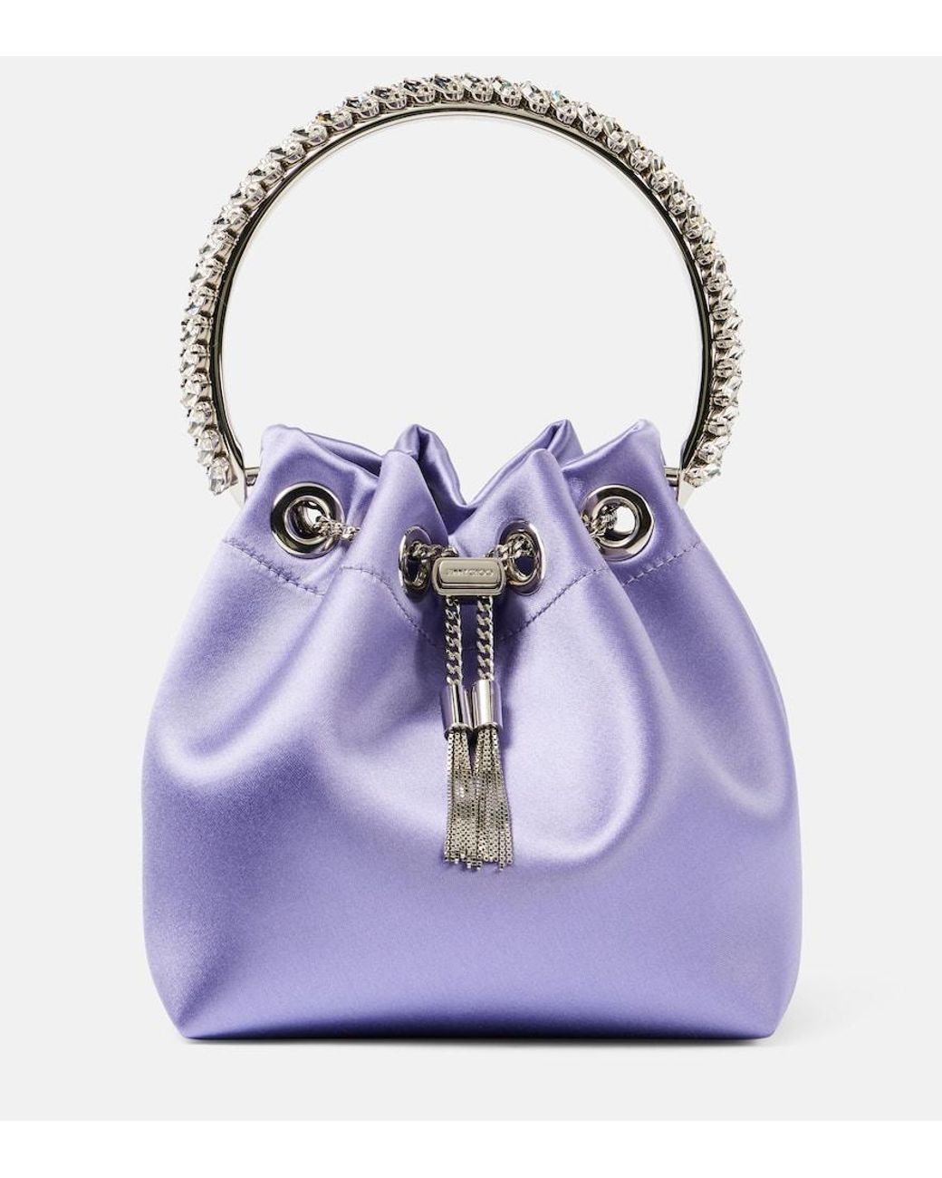 Jimmy Choo Bon Bon Small Embellished Satin Bucket Bag in Purple | Lyst