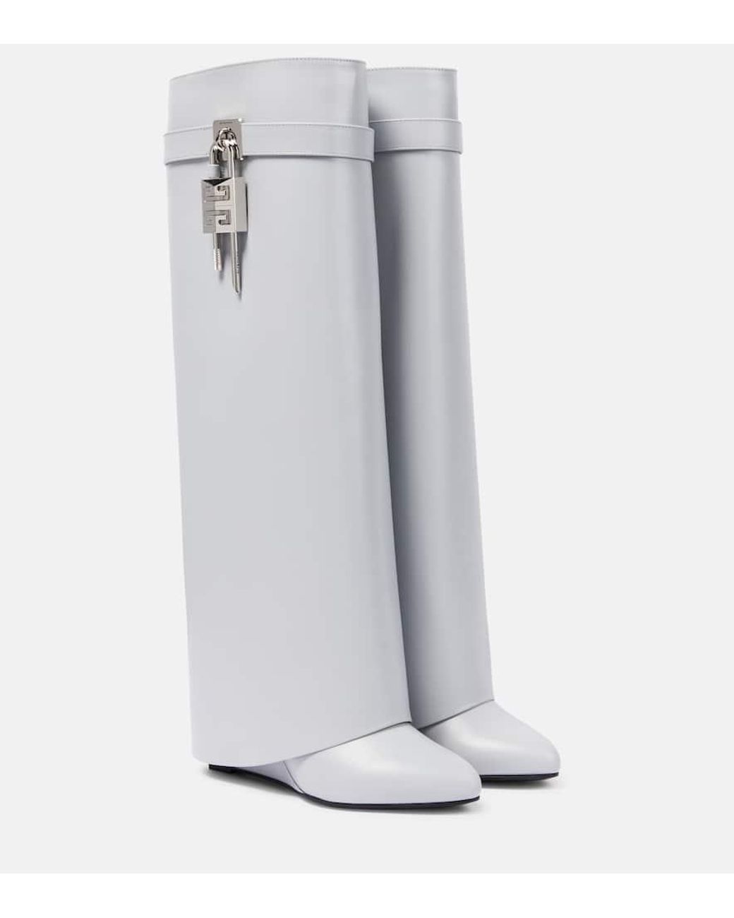Givenchy Shark Lock Leather Knee-High Boots in Gray | Lyst
