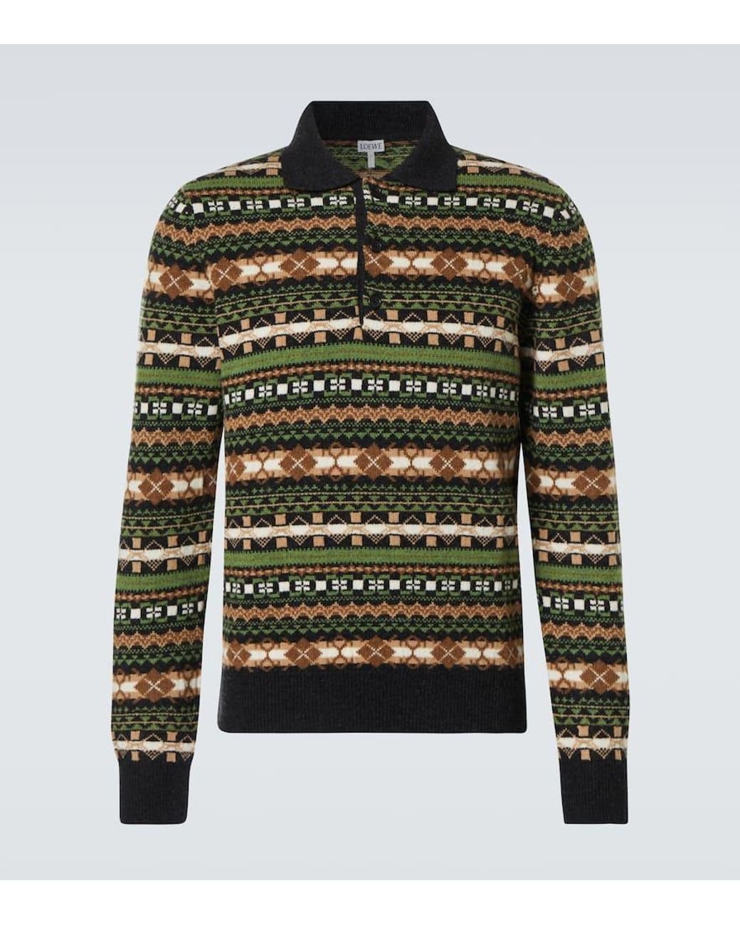 Loewe Fair Isle Wool Polo Sweater in Green for Men | Lyst