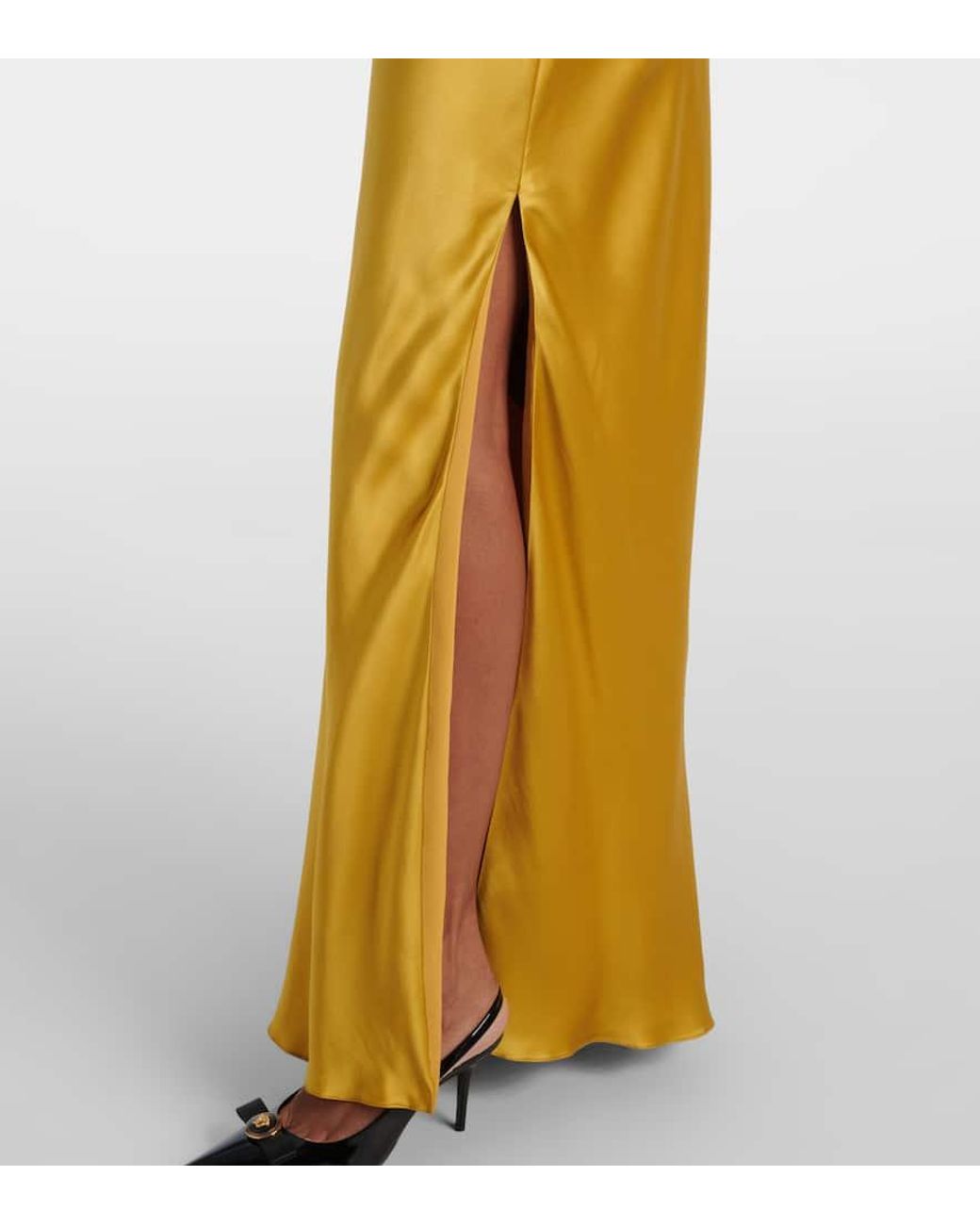 Versace Safety Pin Embellished Silk Satin Gown in Metallic | Lyst