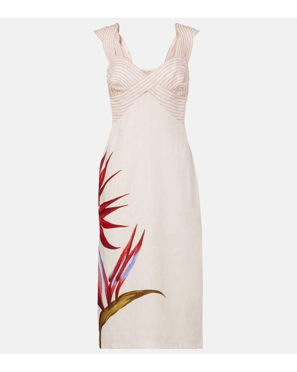 FARM Rio Floral Linen Midi Dress in White | Lyst UK