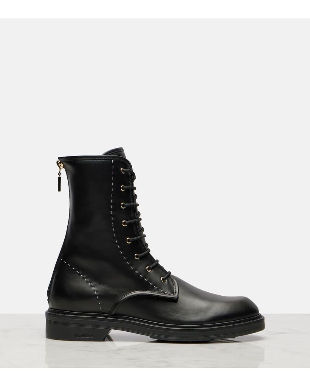 Max Mara Urbancombat Leather Combat Boots in Black | Lyst