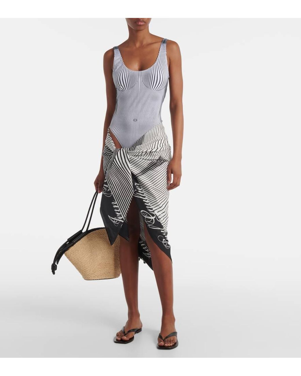 Jean Paul Gaultier Pinstripe Body Morphing Swimsuit in Blue | Lyst
