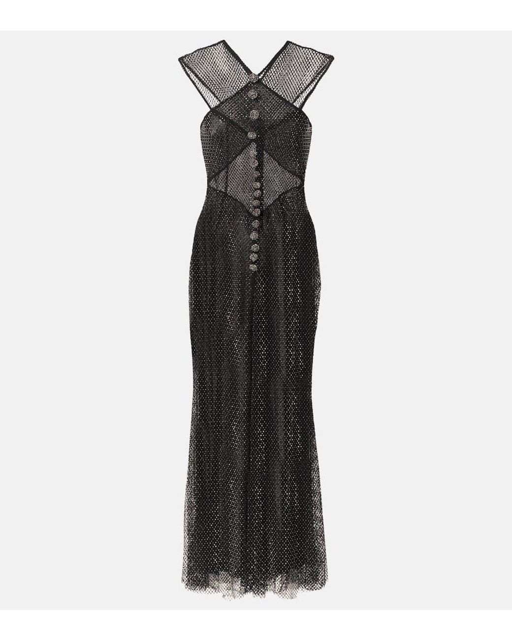Self-Portrait Embellished Fishnet Maxi Dress in Black | Lyst