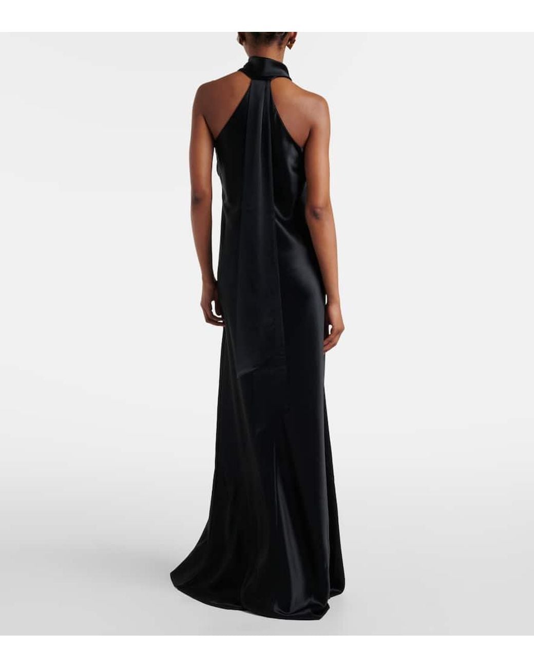 Galvan London Satin Halter Neck Gown in Black | Lyst