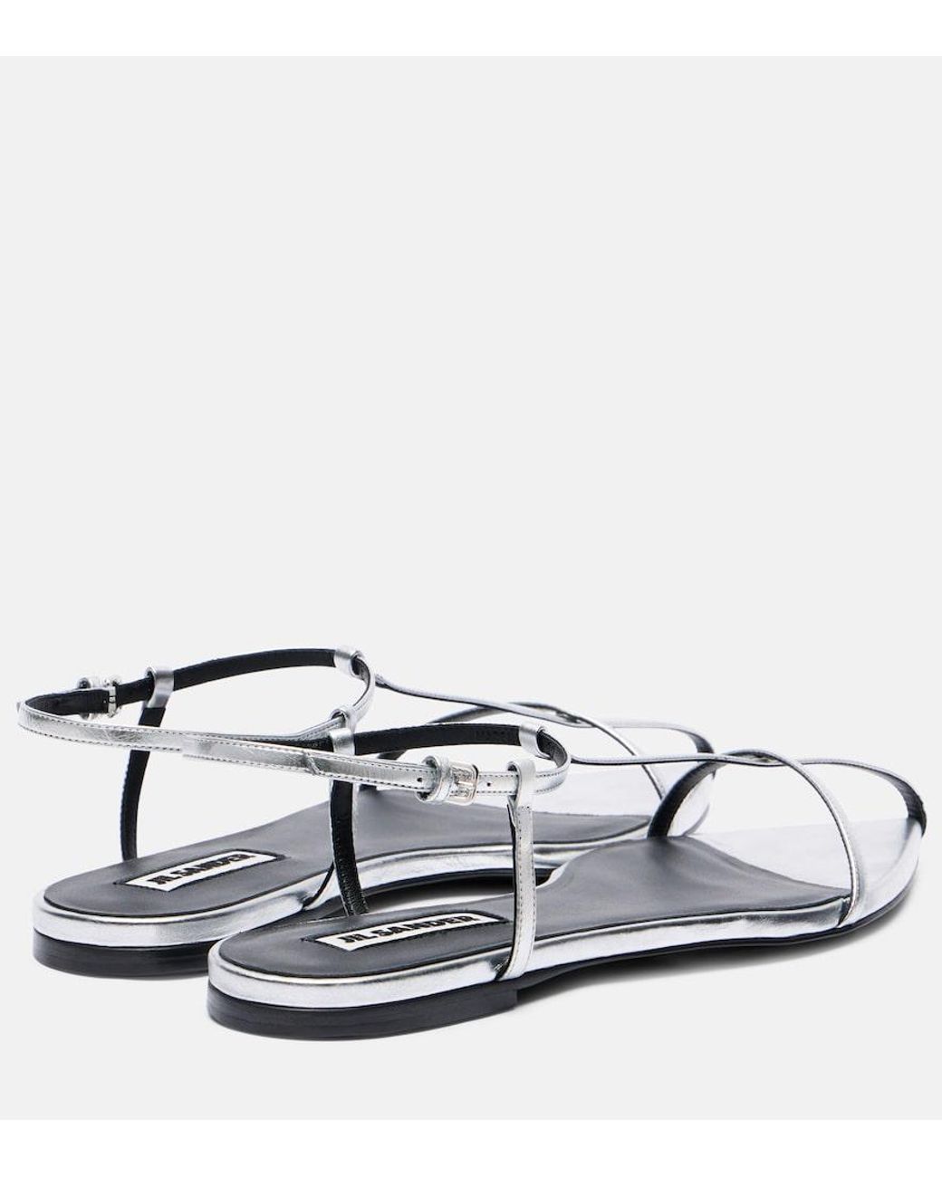 Jil Sander Metallic Leather Sandals in White | Lyst