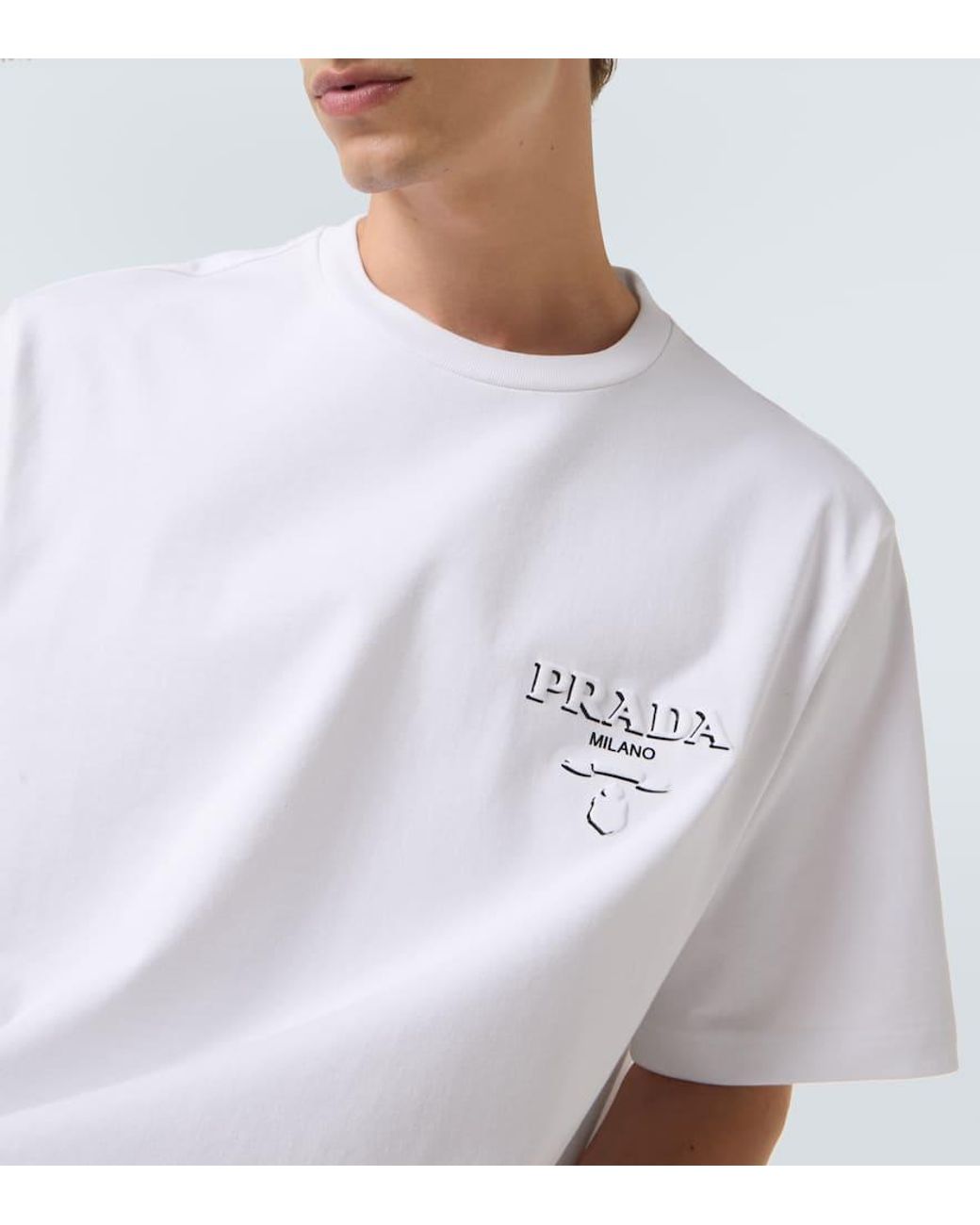 Prada Logo Oversized Cotton Jersey T-Shirt in White for Men | Lyst