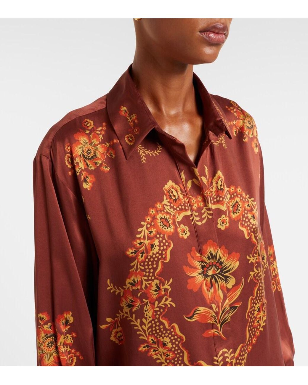 ALÉMAIS Seraphina Printed Silk Satin Shirt in Orange | Lyst