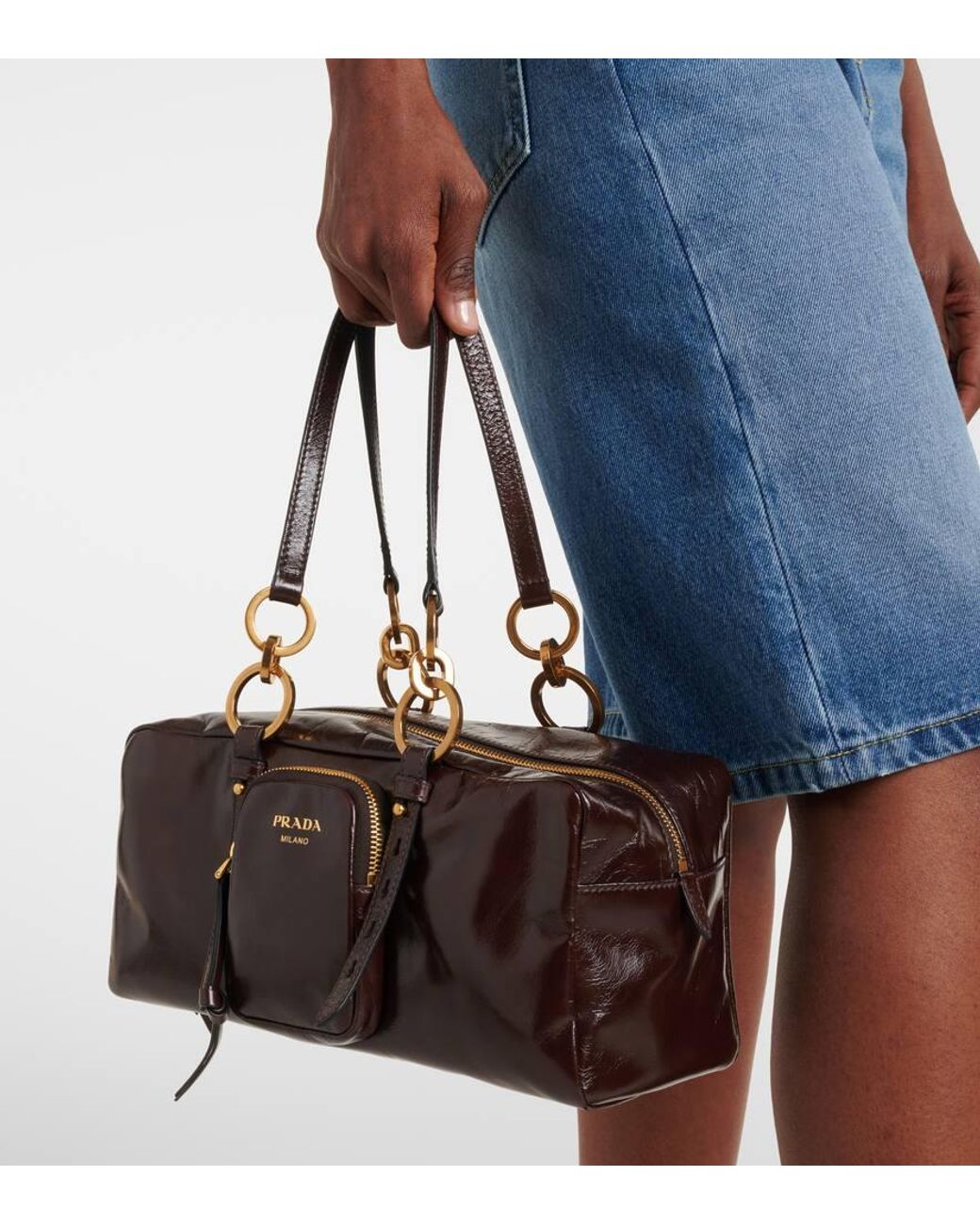 Prada Dangle Medium Leather Shoulder Bag in Brown | Lyst