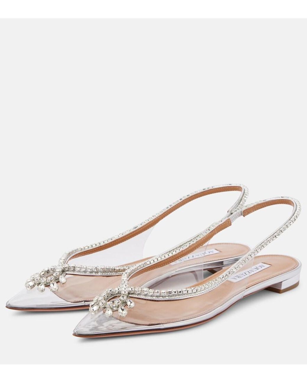 Aquazzura Seduction Crystal-Embellished Pvc Slingback Flats in Natural ...