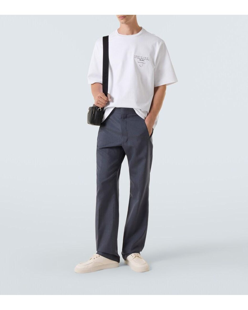 Prada Logo Oversized Cotton Jersey T-Shirt in White for Men | Lyst