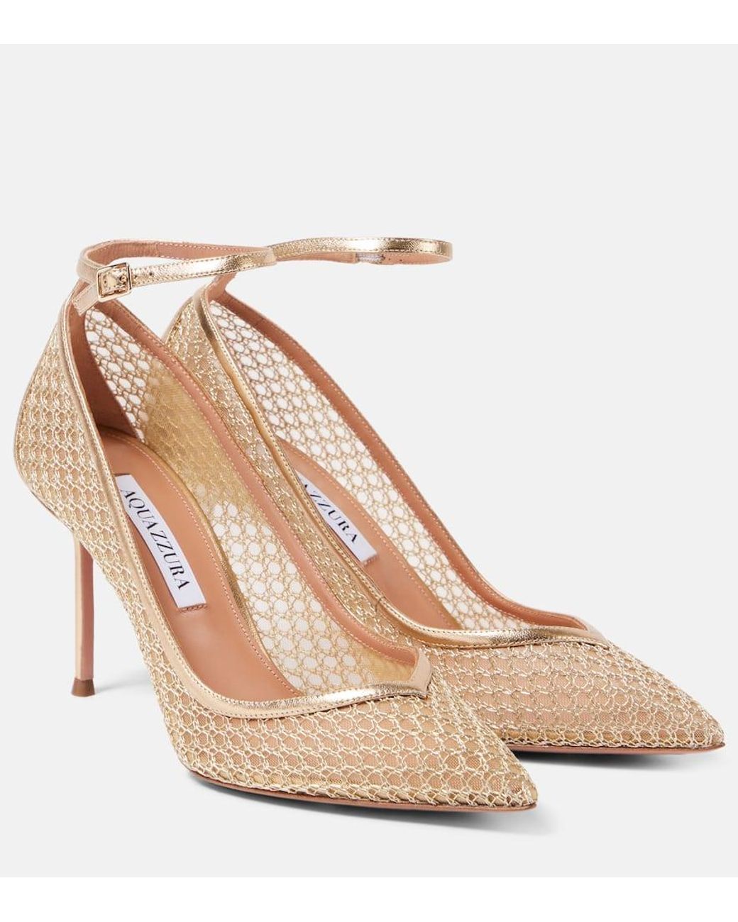 Aquazzura Asha 85 Leather-Trimmed Mesh Pumps in Natural | Lyst