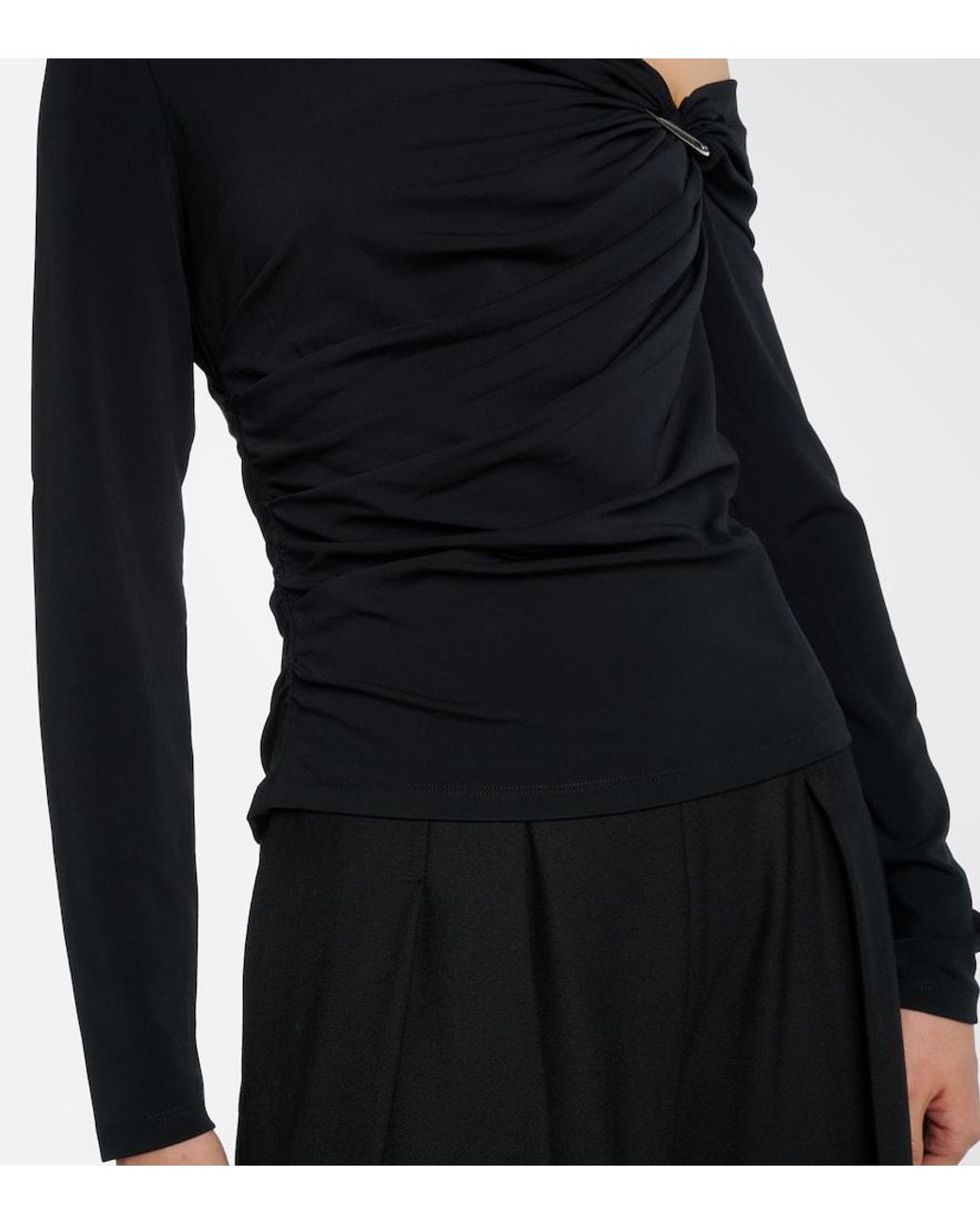 Veronica Beard Lozea Asymmetric Ruched Jersey Top in Black | Lyst UK