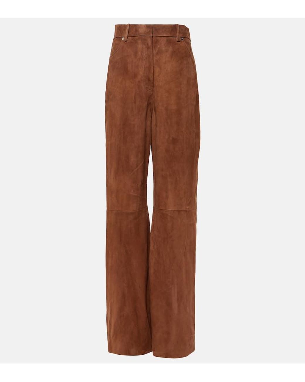 Loewe High-Rise Suede Wide-Leg Pants in Brown | Lyst