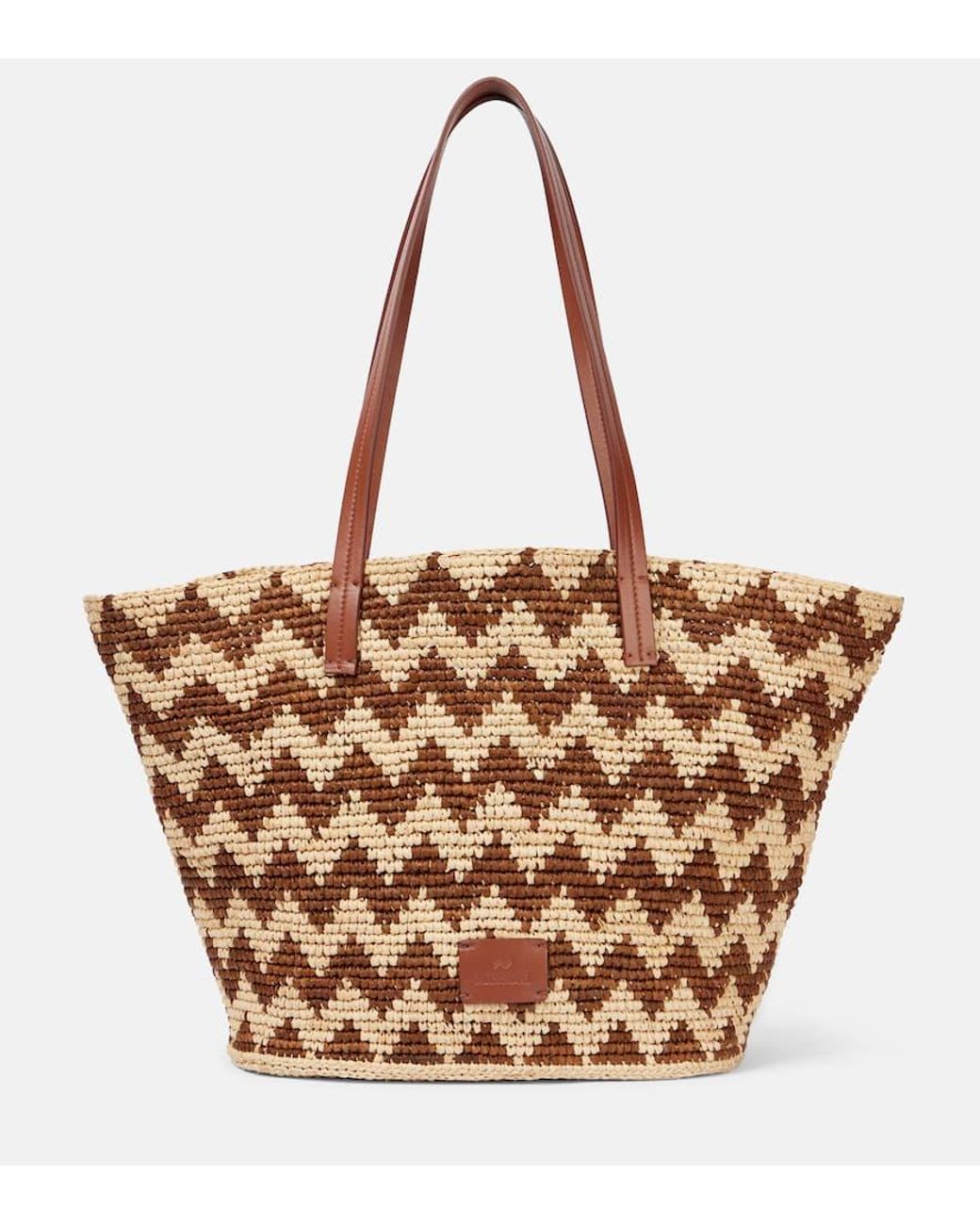 Missoni Zigzag Large Leather-Trimmed Raffia Tote Bag in Brown | Lyst