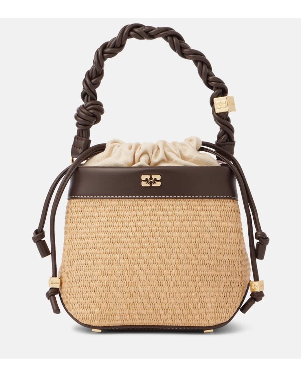Ganni Bou Raffia Bucket Bag in Natural | Lyst