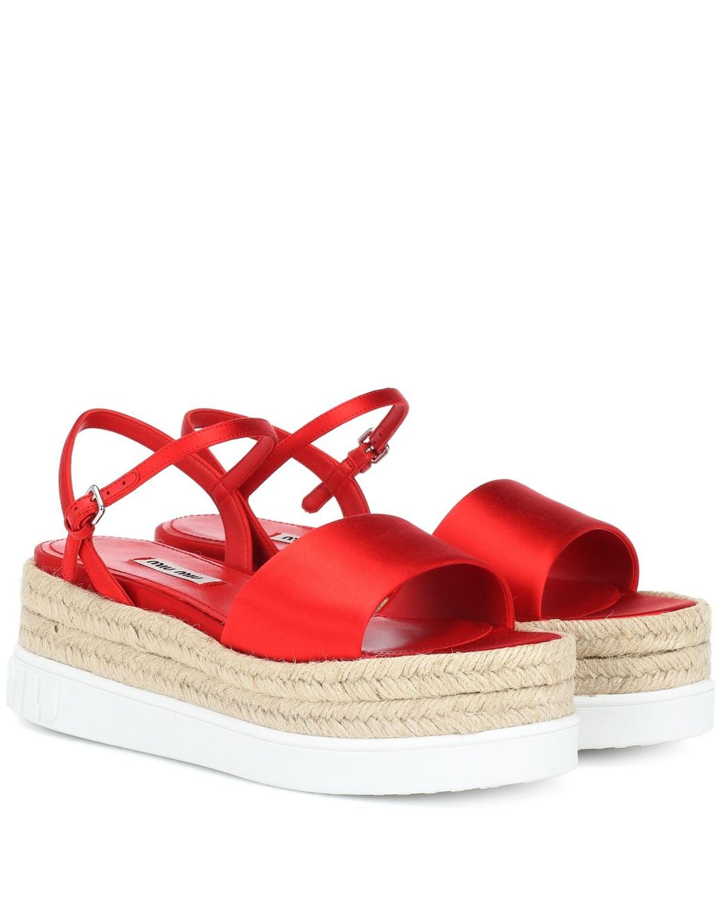 Miu Miu Silk Platform Sandals in Red - Save 54% - Lyst