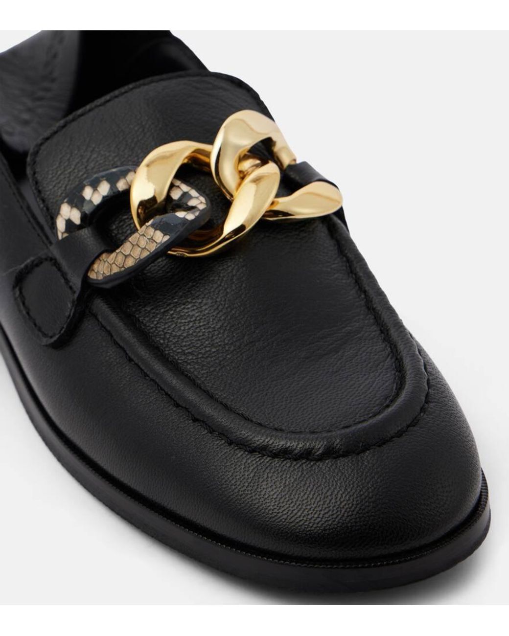 See By Chloé Chain Line Leather Loafers in Black | Lyst
