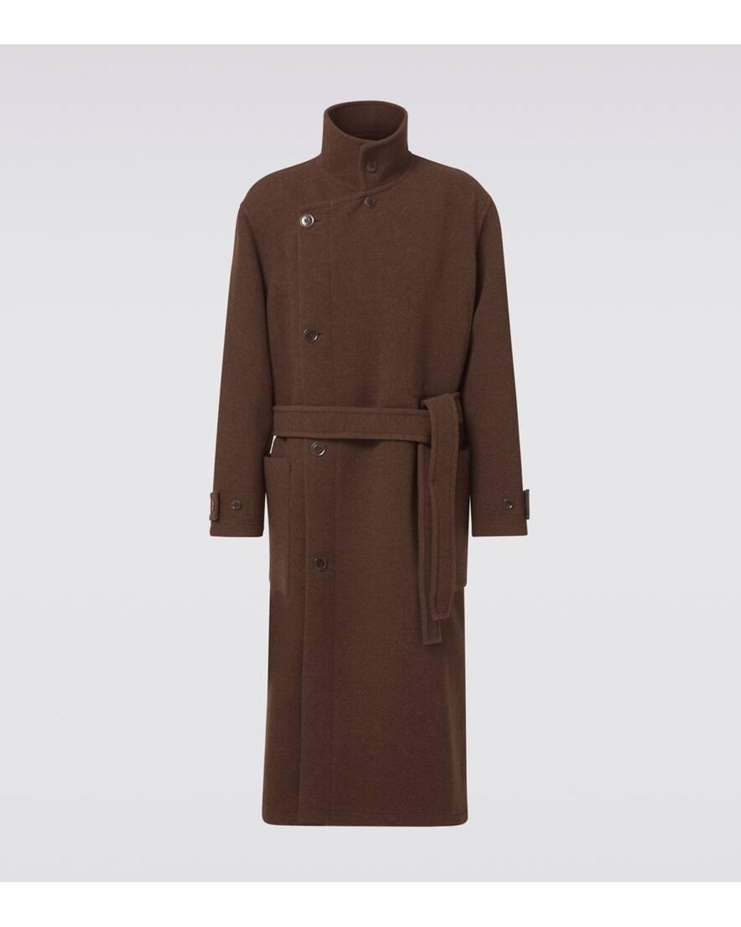 Lemaire Wool Wrap Coat in Brown for Men | Lyst