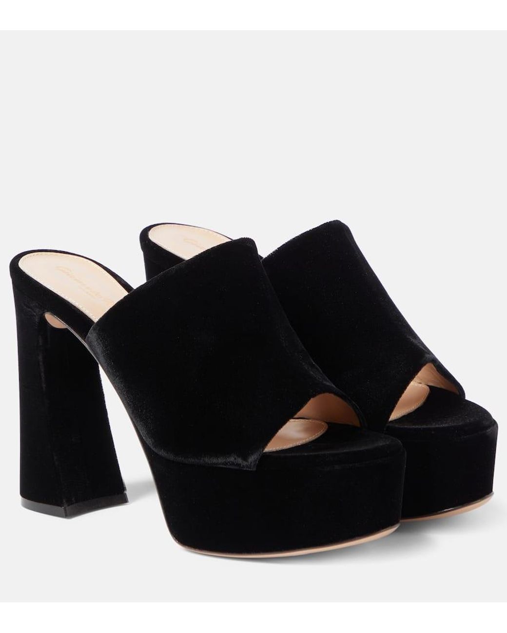 Gianvito Rossi Holly Velvet Platform Mules in Black | Lyst