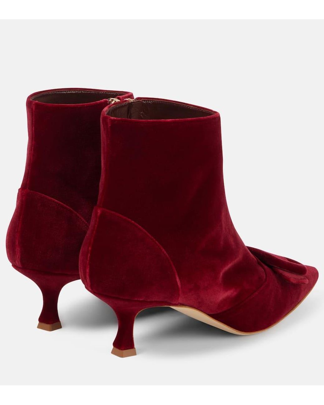 Manolo Blahnik Baylow Velvet Ankle Boots in Red | Lyst