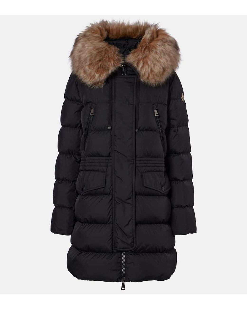 Moncler Aphroti Shearling-Trimmed Hooded Down Coat in Black | Lyst