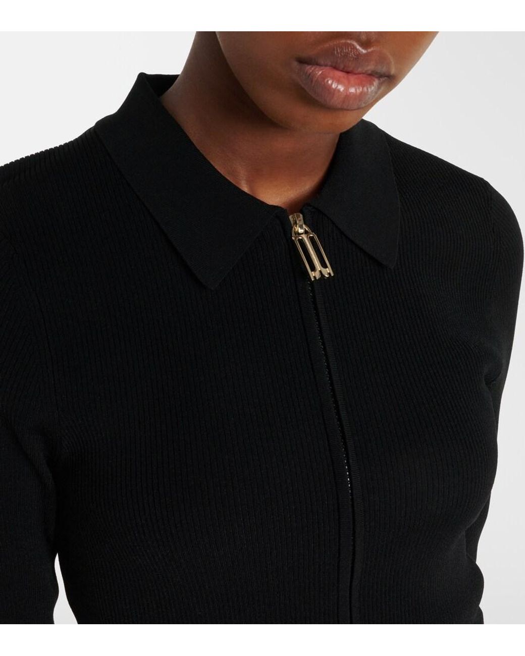 Victoria Beckham Mila Ribbed-Knit Zip-Up Top in Black | Lyst UK