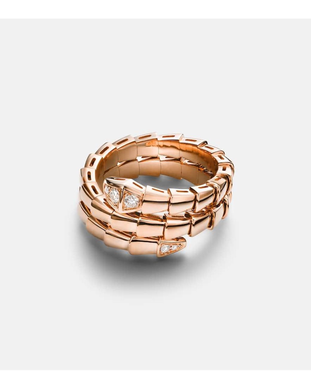 BVLGARI Serpenti Viper 18Kt Rose Ring With Diamonds in White | Lyst
