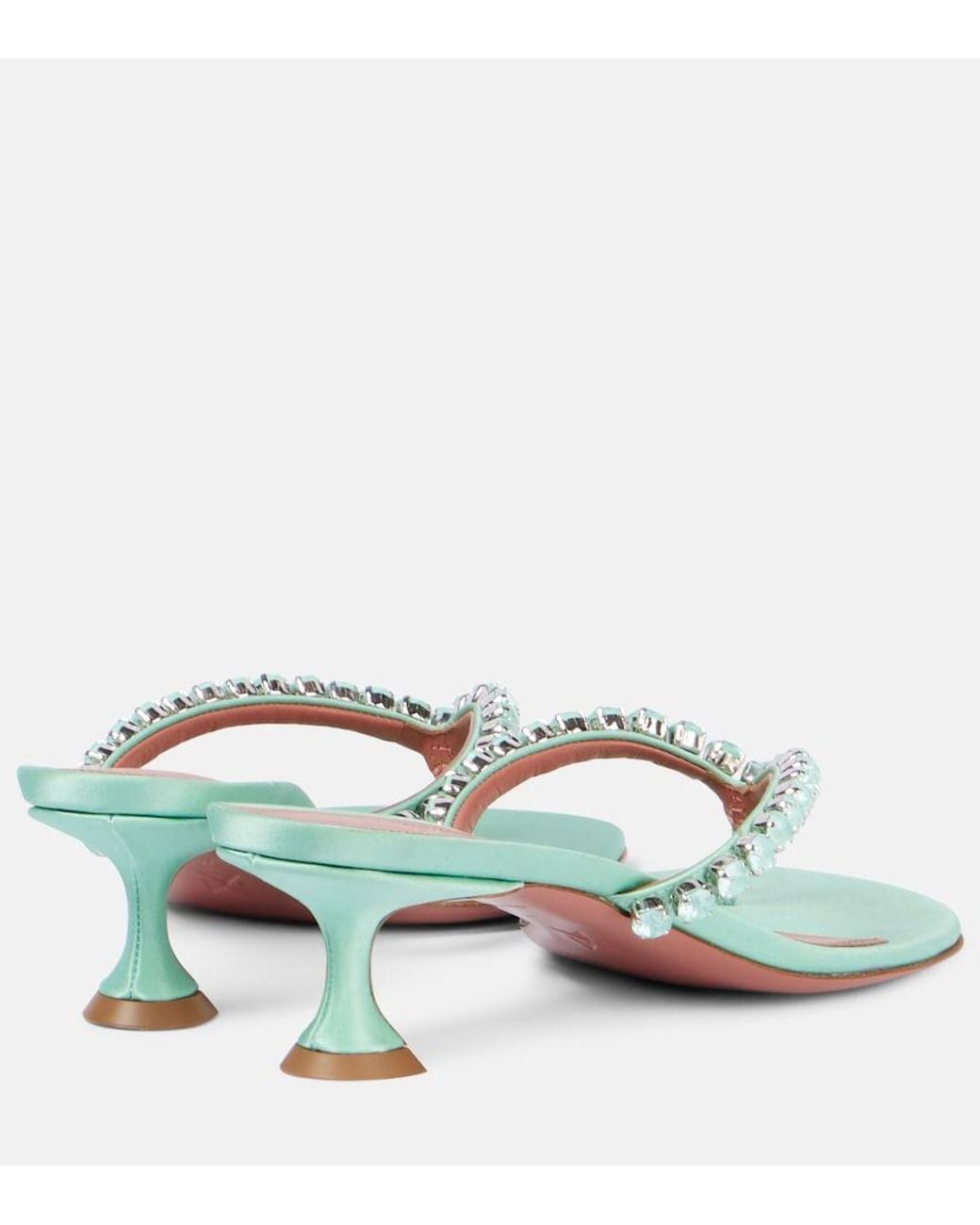 AMINA MUADDI Gigi 45 Embellished Satin Thong Sandals in Green | Lyst