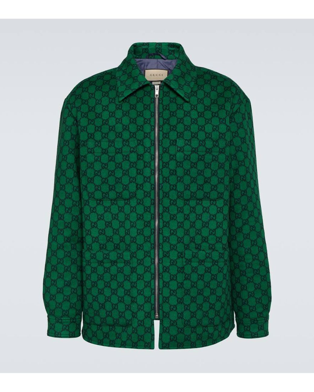 Gucci GG Wool Flannel Overshirt in Green for Men | Lyst