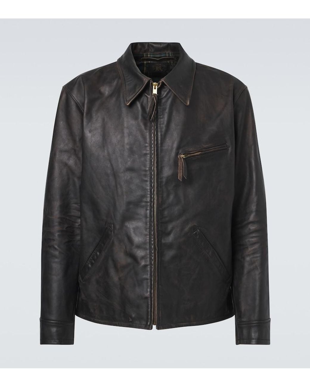 RRL Lynton Leather Biker Jacket in Black for Men | Lyst